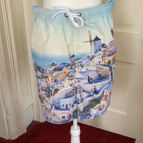 Urban Outdoor | Swim | Greek Beach Scene Mens Swim Trunks By Urban Outd ...